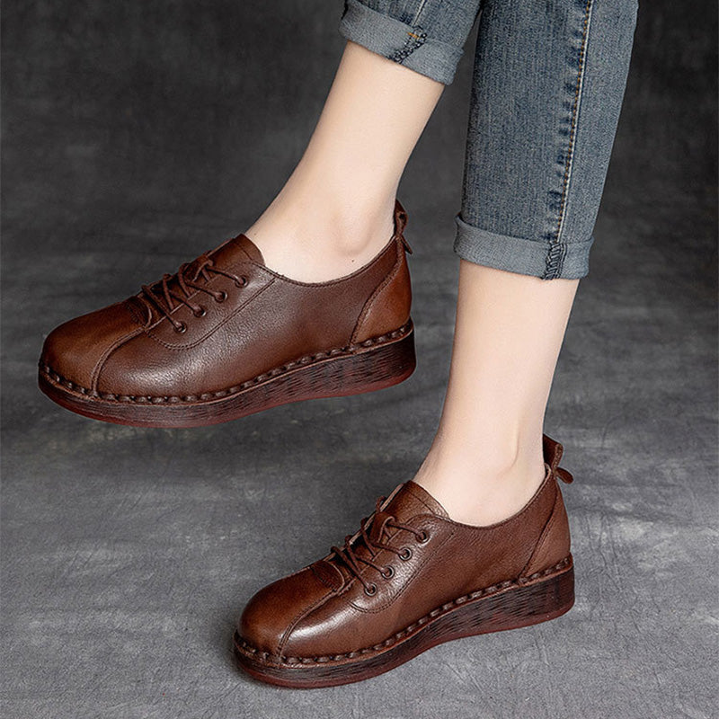 Women Retro Leather Soft Wedge Casual Work Shoes – Newgew