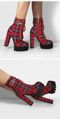 Chunky Red Plaid Boots – Newgew