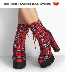 Chunky Red Plaid Boots – Newgew
