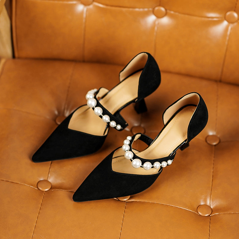 Faiza Dorsay Heels with Pearls Black