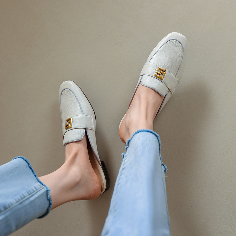 Elin Beige Flat Mules