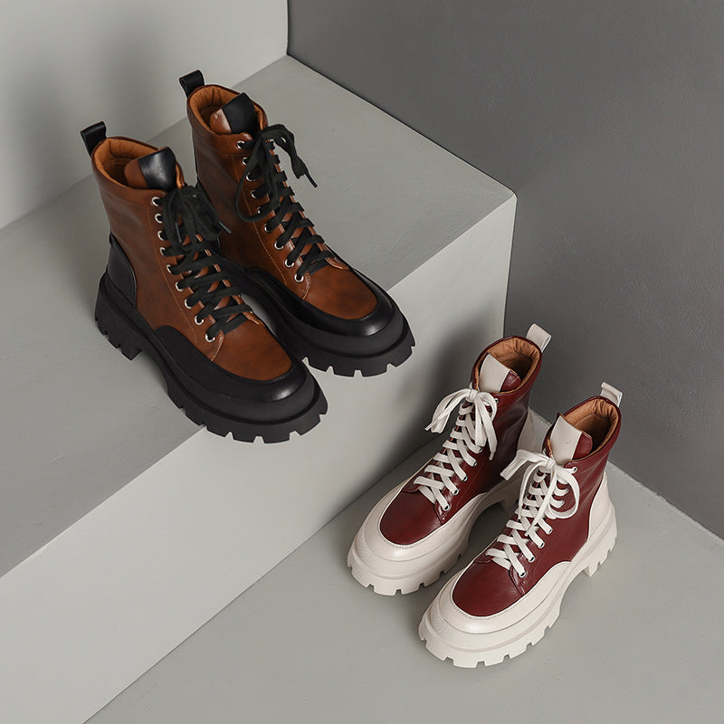 Myah Platform Combat Patchwork Boots – Newgew