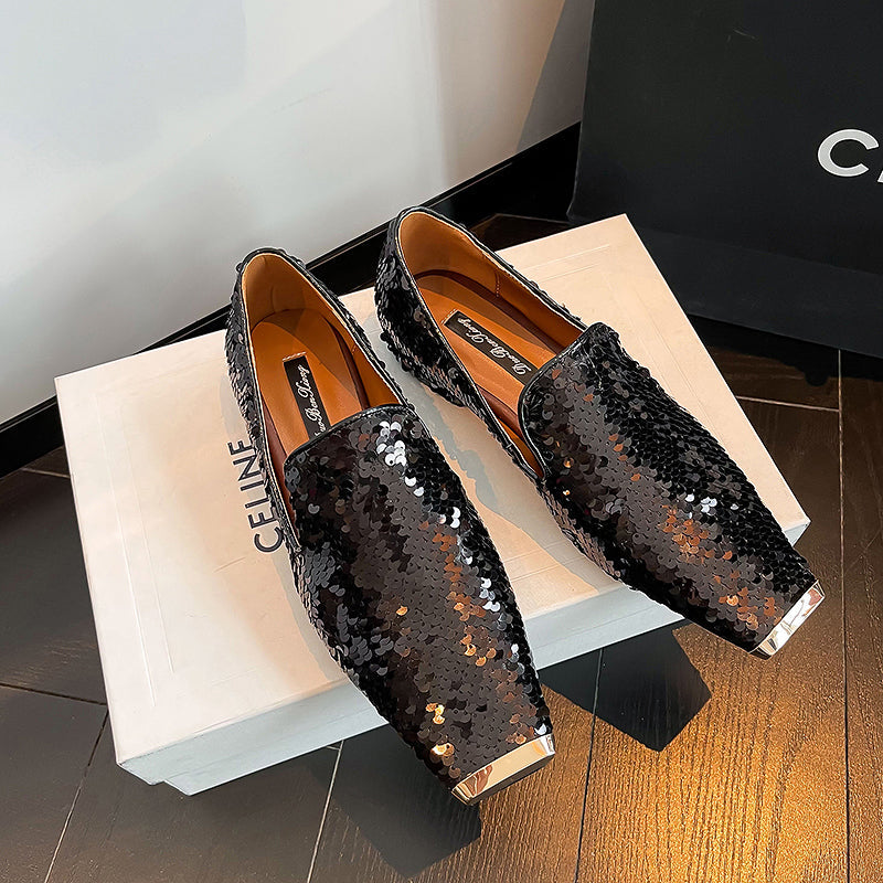 Hala Black Sequin Flats – Newgew